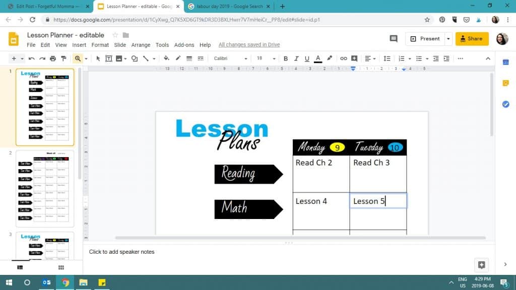 Google Slides Lesson Planner for Homeschooling